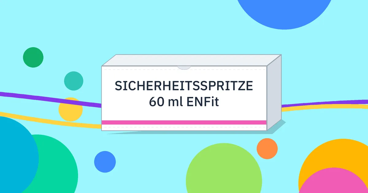 Symbolbild: Packung mit der Aufschrift SICHERHEITSSPRITZE 60 ml ENFit (PZN 12339927) – Verfügbarkeit und Bezug in Apotheken in Frankfurt am Main