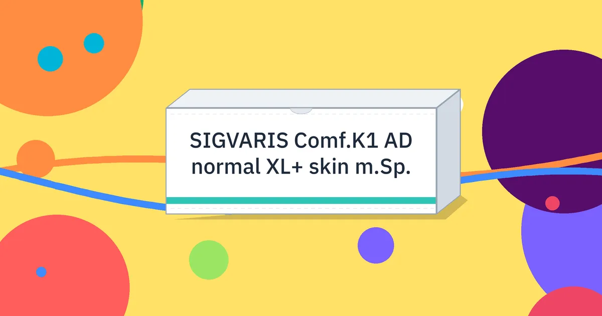 Symbolbild: Packung mit der Aufschrift SIGVARIS Comf.K1 AD normal XL+ skin m.Sp. (PZN 17093655) – Verfügbarkeit und Bezug in Apotheken in Frankfurt am Main