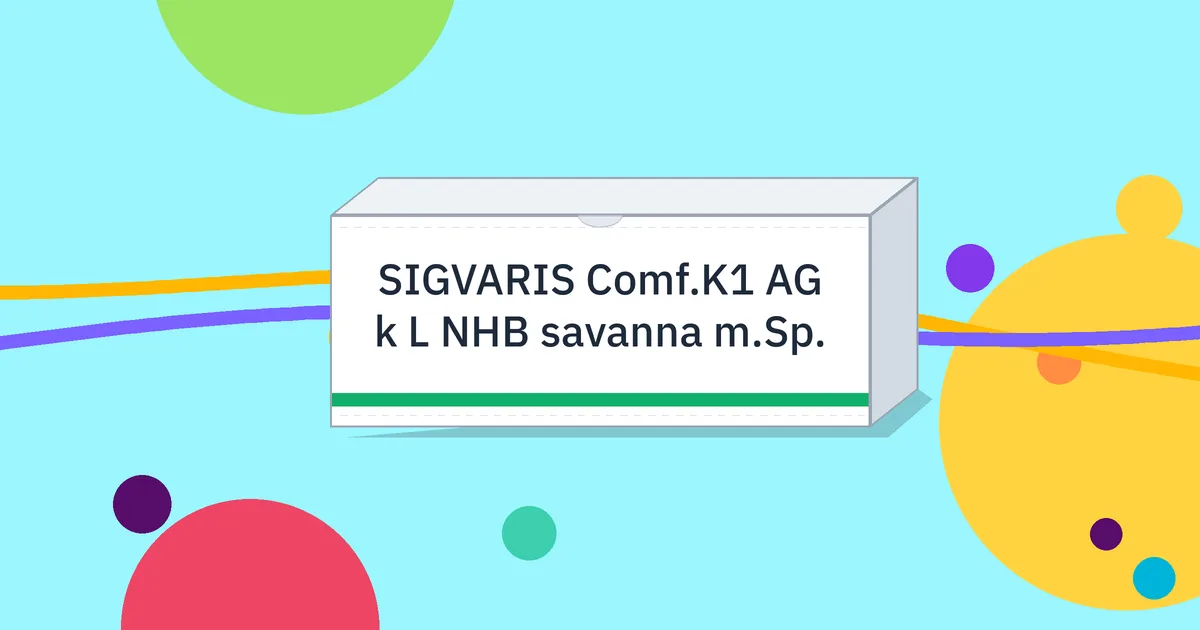 Symbolbild: Packung mit der Aufschrift SIGVARIS Comf.K1 AG k L NHB savanna m.Sp. (PZN 17099184) – Verfügbarkeit und Bezug in Apotheken in Frankfurt am Main