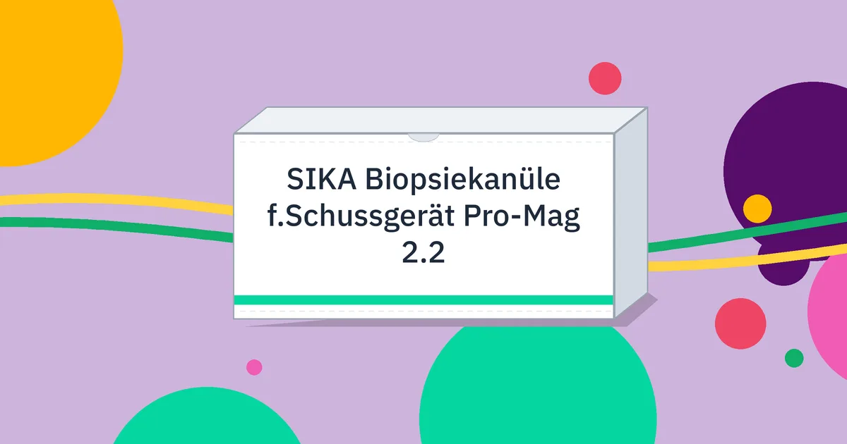 Symbolbild: Packung mit der Aufschrift SIKA Biopsiekanüle f.Schussgerät Pro-Mag 2.2 (PZN 03853878) – Verfügbarkeit und Bezug in Apotheken in Frankfurt am Main