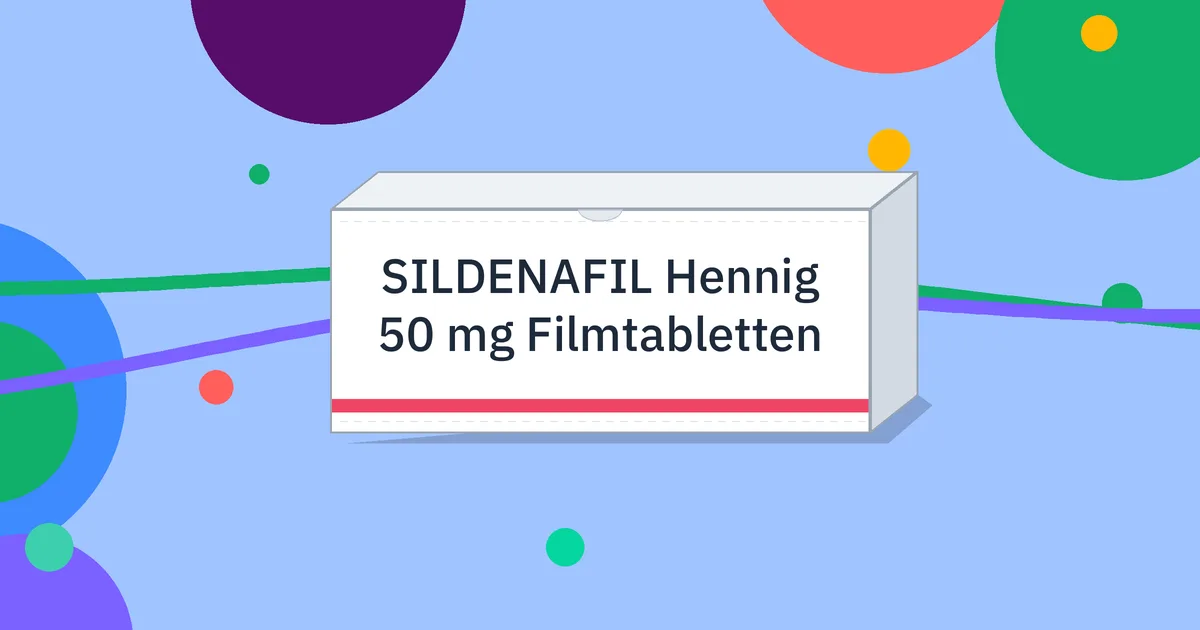 Symbolbild: Packung mit der Aufschrift SILDENAFIL Hennig 50 mg Filmtabletten (PZN 05024086) – Verfügbarkeit und Bezug in Apotheken in Frankfurt am Main
