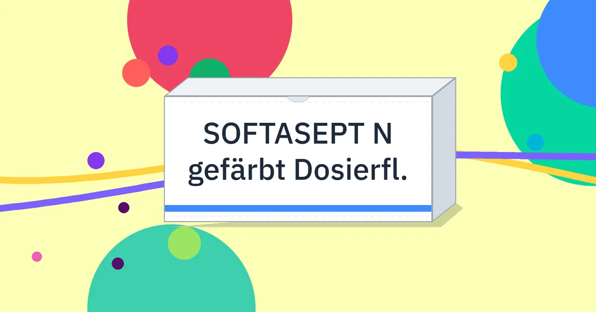 Symbolbild: Packung mit der Aufschrift SOFTASEPT N gefärbt Dosierfl. (PZN 08505538) – Verfügbarkeit und Bezug in Apotheken in Frankfurt am Main