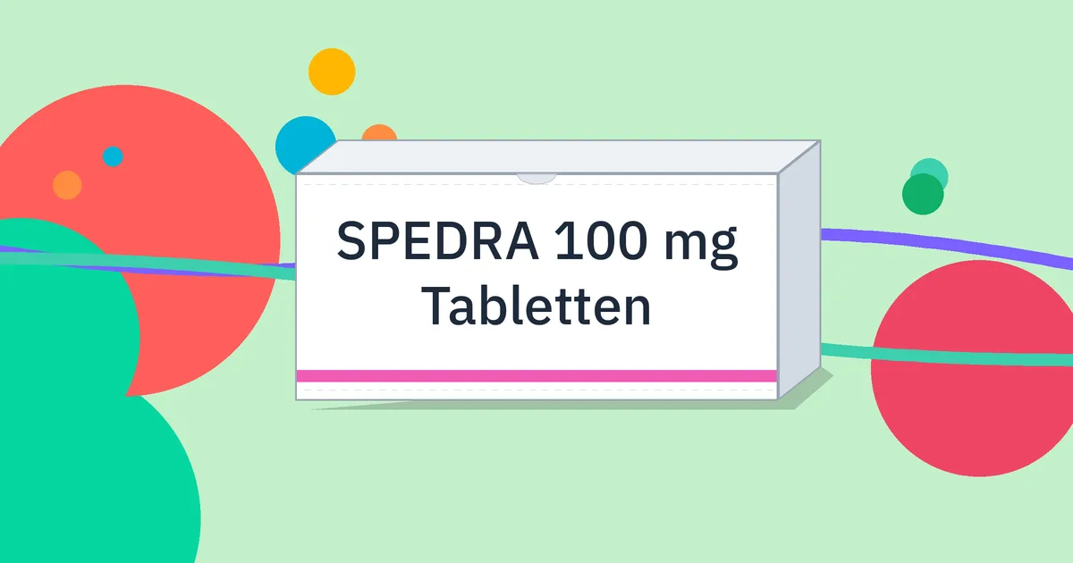 Symbolbild: Packung mit der Aufschrift SPEDRA 100 mg Tabletten (PZN 20338669) – Verfügbarkeit und Bezug in Apotheken in Frankfurt am Main