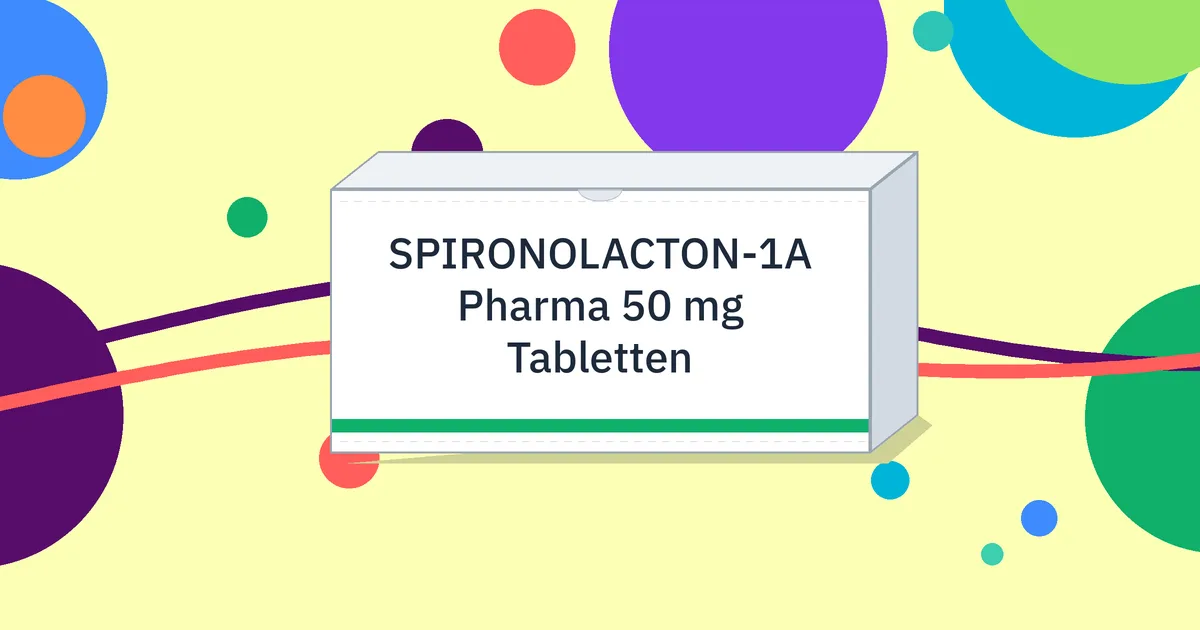 Symbolbild: Packung mit der Aufschrift SPIRONOLACTON-1A Pharma 50 mg Tabletten (PZN 07663229) – Verfügbarkeit und Bezug in Apotheken in Frankfurt am Main