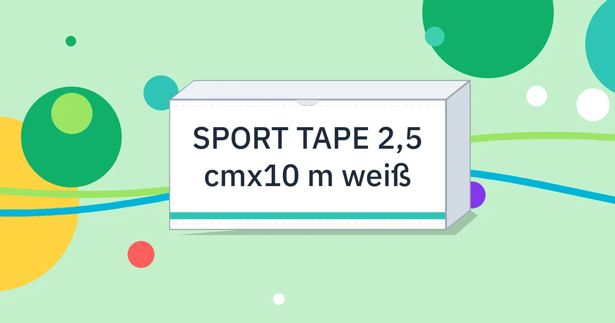 Symbolbild: Packung mit der Aufschrift SPORT TAPE 2,5 cmx10 m weiß (PZN 17184369) – Verfügbarkeit und Bezug in Apotheken in Frankfurt am Main