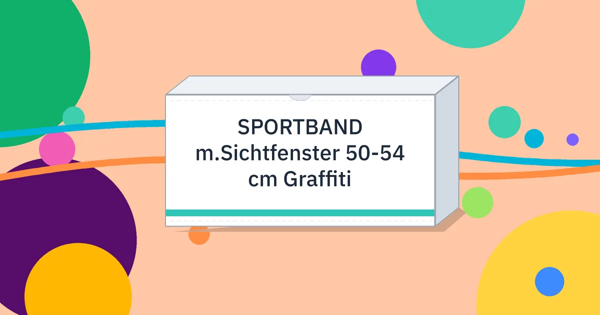 Symbolbild: Packung mit der Aufschrift SPORTBAND m.Sichtfenster 50-54 cm Graffiti (PZN 17837297) – Verfügbarkeit und Bezug in Apotheken in Frankfurt am Main