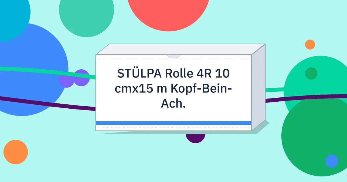 Symbolbild: Packung mit der Aufschrift STÜLPA Rolle 4R 10 cmx15 m Kopf-Bein-Ach. (PZN 19703939) – Verfügbarkeit und Bezug in Apotheken in Frankfurt am Main