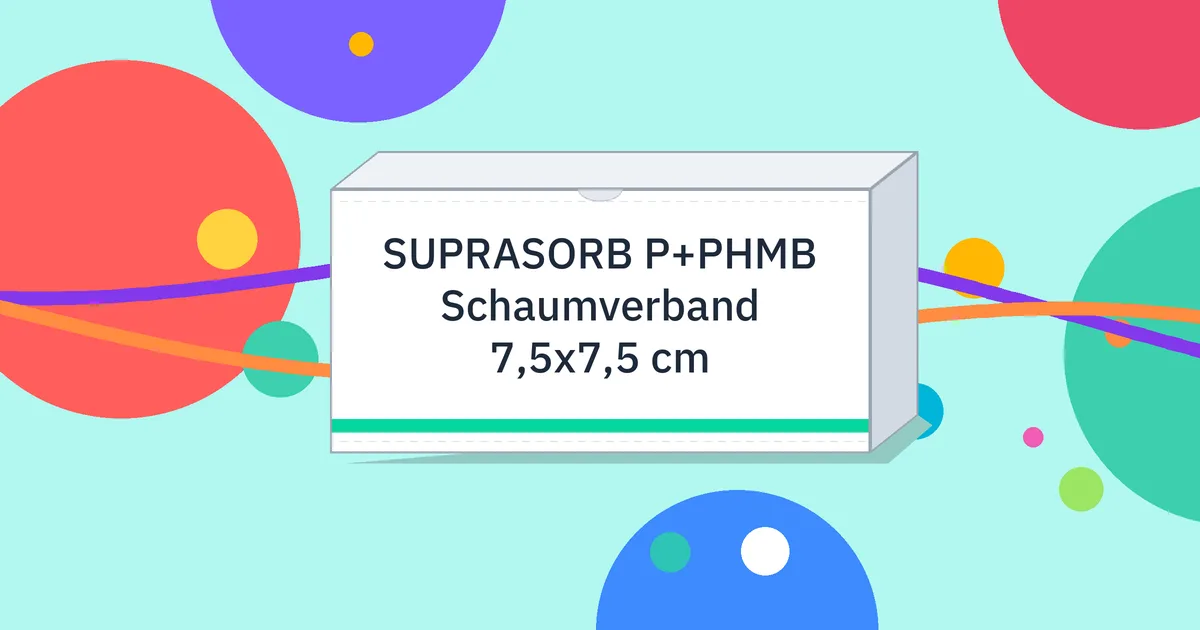 Symbolbild: Packung mit der Aufschrift SUPRASORB P+PHMB Schaumverband 7,5x7,5 cm (PZN 16010609) – Verfügbarkeit und Bezug in Apotheken in Frankfurt am Main