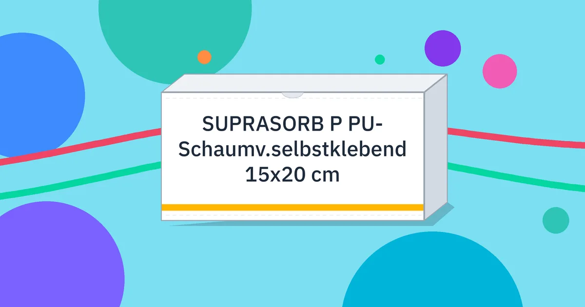 Symbolbild: Packung mit der Aufschrift SUPRASORB P PU-Schaumv.selbstklebend 15x20 cm (PZN 09442082) – Verfügbarkeit und Bezug in Apotheken in Frankfurt am Main