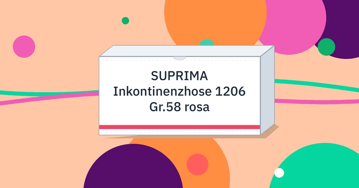 Symbolbild: Packung mit der Aufschrift SUPRIMA Inkontinenzhose 1206 Gr.58 rosa (PZN 03021729) – Verfügbarkeit und Bezug in Apotheken in Frankfurt am Main