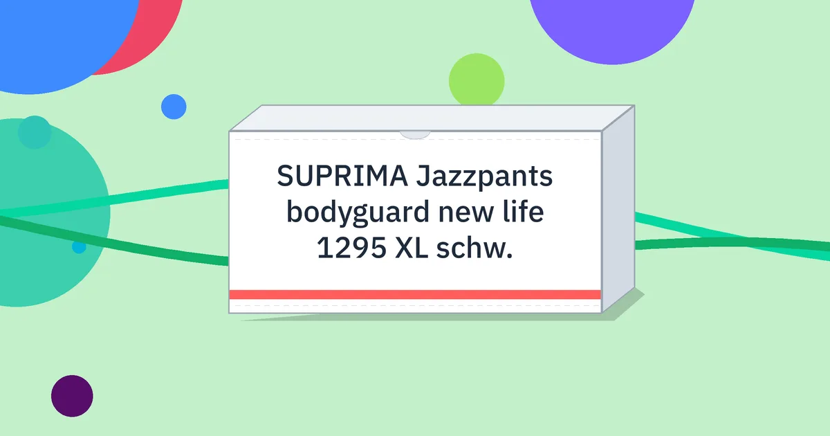 Symbolbild: Packung mit der Aufschrift SUPRIMA Jazzpants bodyguard new life 1295 XL schw. (PZN 18401260) – Verfügbarkeit und Bezug in Apotheken in Frankfurt am Main