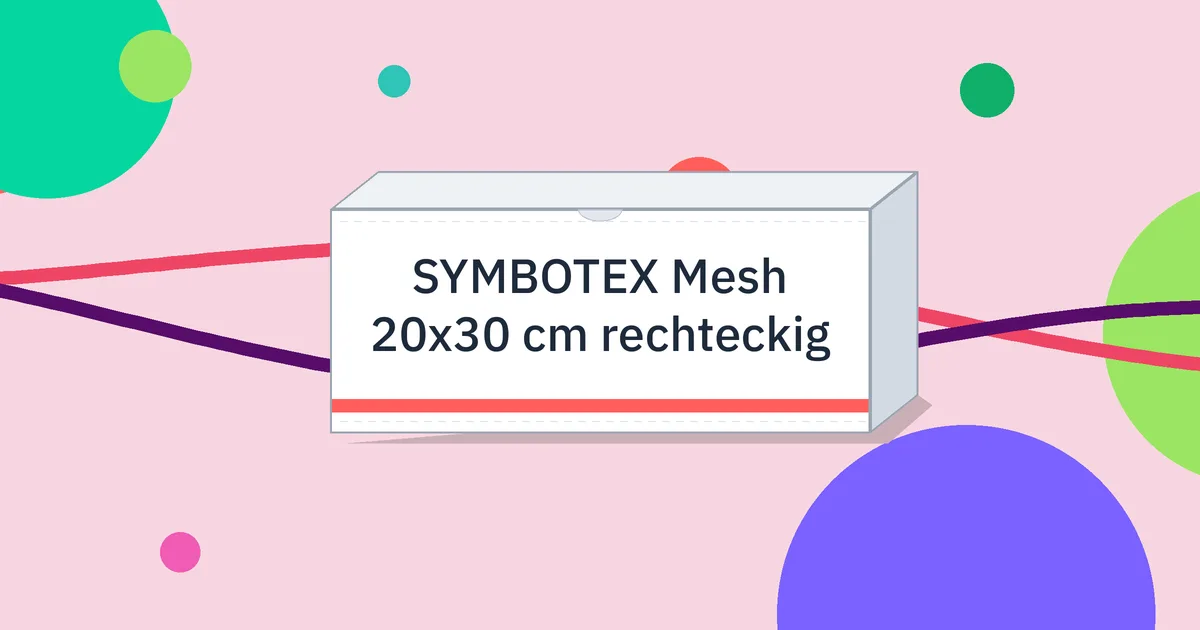 Symbolbild: Packung mit der Aufschrift SYMBOTEX Mesh 20x30 cm rechteckig (PZN 10631233) – Verfügbarkeit und Bezug in Apotheken in Frankfurt am Main