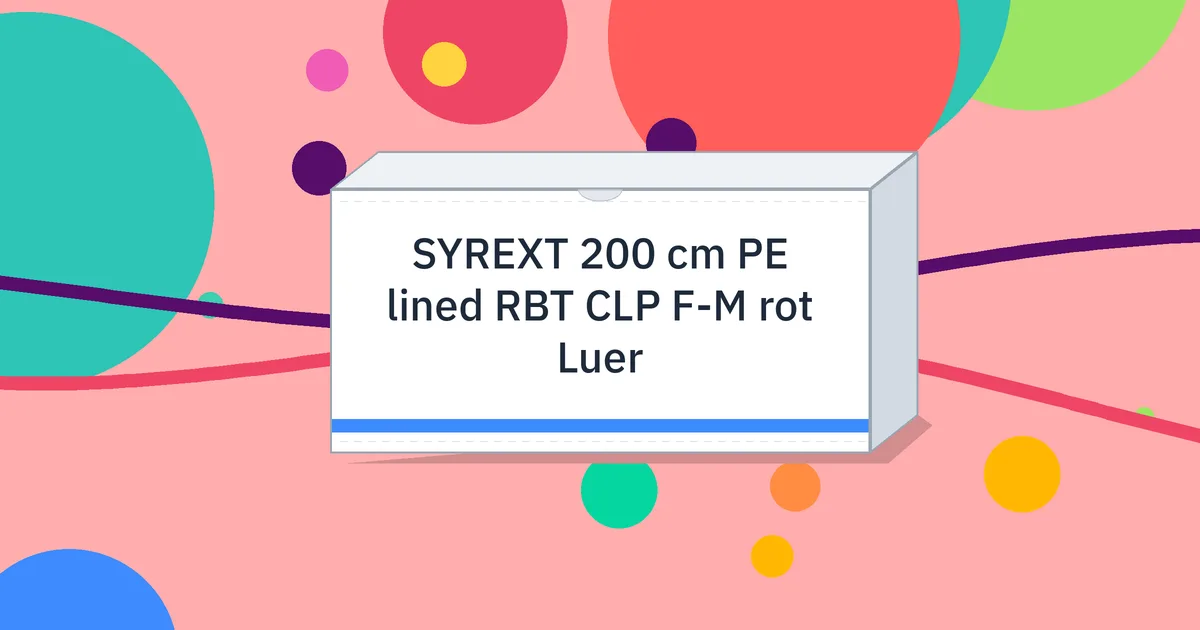 Symbolbild: Packung mit der Aufschrift SYREXT 200 cm PE lined RBT CLP F-M rot Luer (PZN 17898040) – Verfügbarkeit und Bezug in Apotheken in Frankfurt am Main