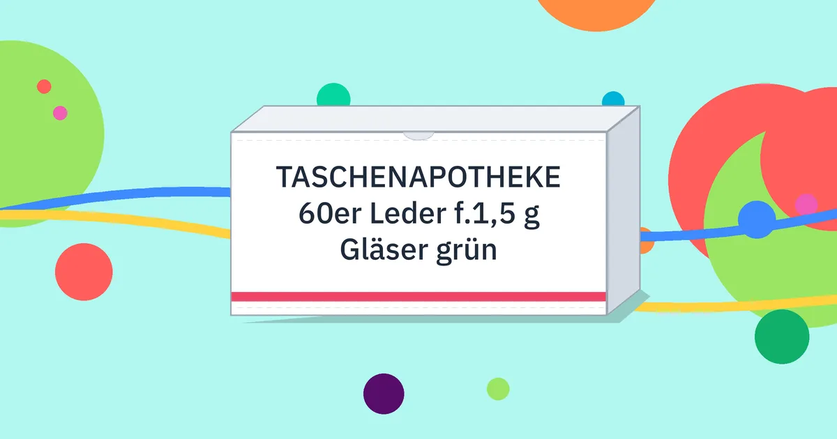 Symbolbild: Packung mit der Aufschrift TASCHENAPOTHEKE 60er Leder f.1,5 g Gläser grün (PZN 09747775) – Verfügbarkeit und Bezug in Apotheken in Frankfurt am Main