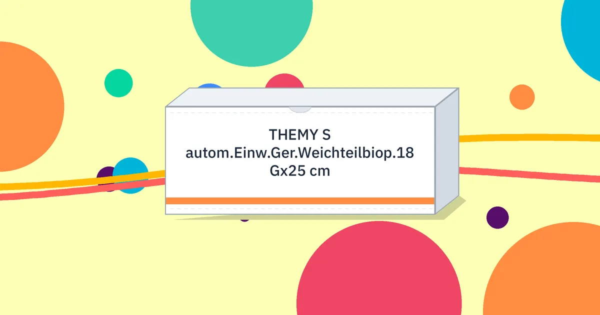 Symbolbild: Packung mit der Aufschrift THEMY S autom.Einw.Ger.Weichteilbiop.18 Gx25 cm (PZN 19738412) – Verfügbarkeit und Bezug in Apotheken in Frankfurt am Main