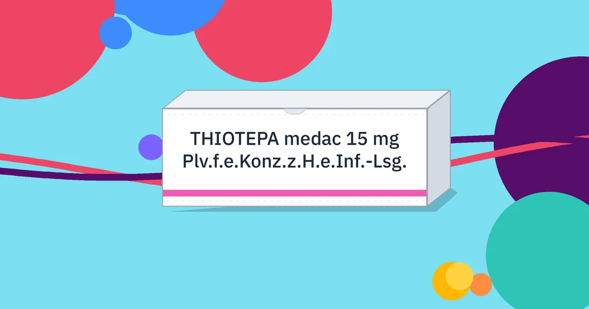 Symbolbild: Packung mit der Aufschrift THIOTEPA medac 15 mg Plv.f.e.Konz.z.H.e.Inf.-Lsg. (PZN 18326825) – Verfügbarkeit und Bezug in Apotheken in Frankfurt am Main