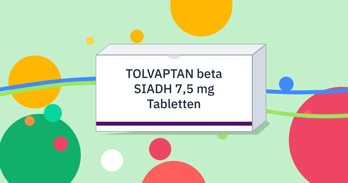 Symbolbild: Packung mit der Aufschrift TOLVAPTAN beta SIADH 7,5 mg Tabletten (PZN 20092292) – Verfügbarkeit und Bezug in Apotheken in Frankfurt am Main