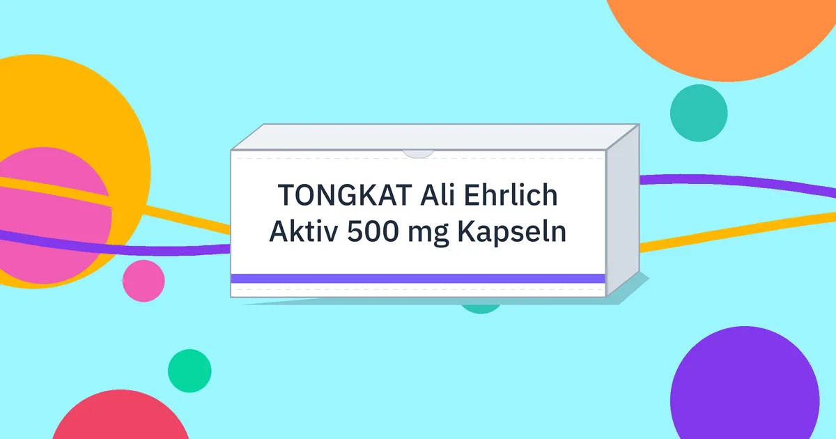 Symbolbild: Packung mit der Aufschrift TONGKAT Ali Ehrlich Aktiv 500 mg Kapseln (PZN 15881348) – Verfügbarkeit und Bezug in Apotheken in Frankfurt am Main