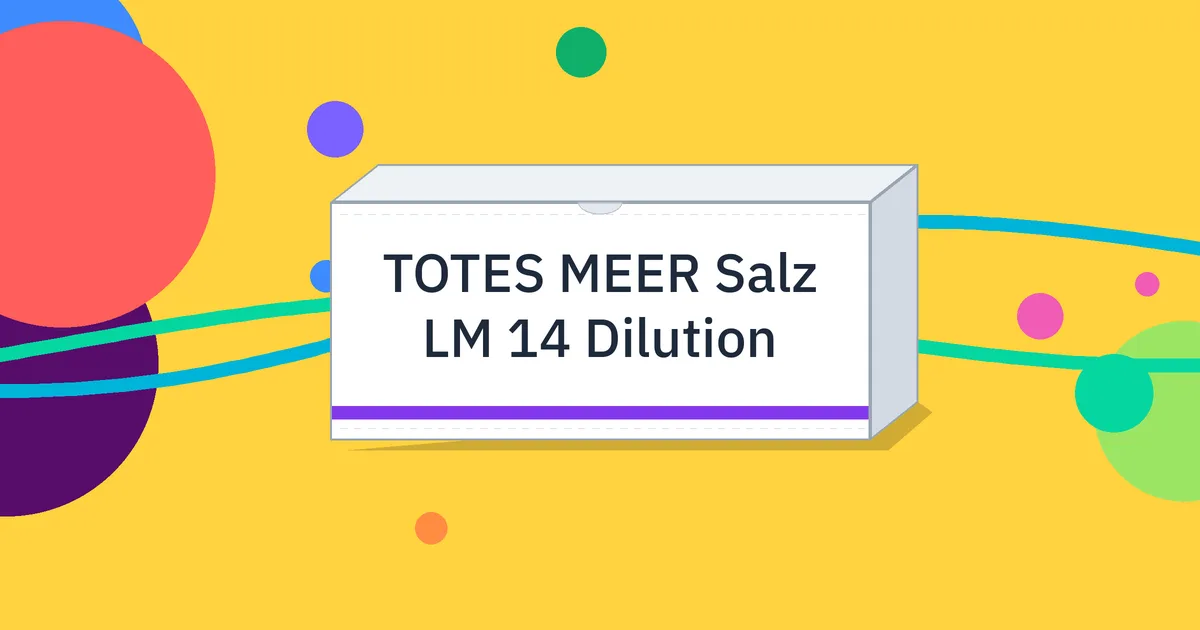Symbolbild: Packung mit der Aufschrift TOTES MEER Salz LM 14 Dilution (PZN 13226208) – Verfügbarkeit und Bezug in Apotheken in Frankfurt am Main