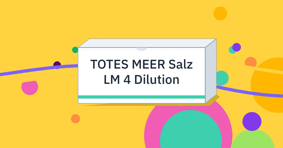 Symbolbild: Packung mit der Aufschrift TOTES MEER Salz LM 4 Dilution (PZN 13226088) – Verfügbarkeit und Bezug in Apotheken in Frankfurt am Main