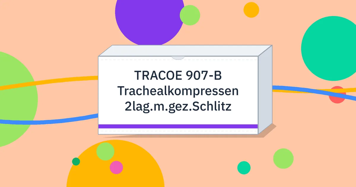 Symbolbild: Packung mit der Aufschrift TRACOE 907-B Trachealkompressen 2lag.m.gez.Schlitz (PZN 02420775) – Verfügbarkeit und Bezug in Apotheken in Frankfurt am Main