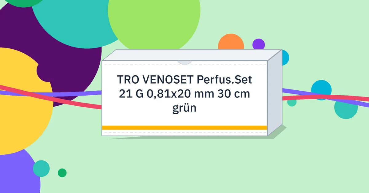 Symbolbild: Packung mit der Aufschrift TRO VENOSET Perfus.Set 21 G 0,81x20 mm 30 cm grün (PZN 12365801) – Verfügbarkeit und Bezug in Apotheken in Frankfurt am Main