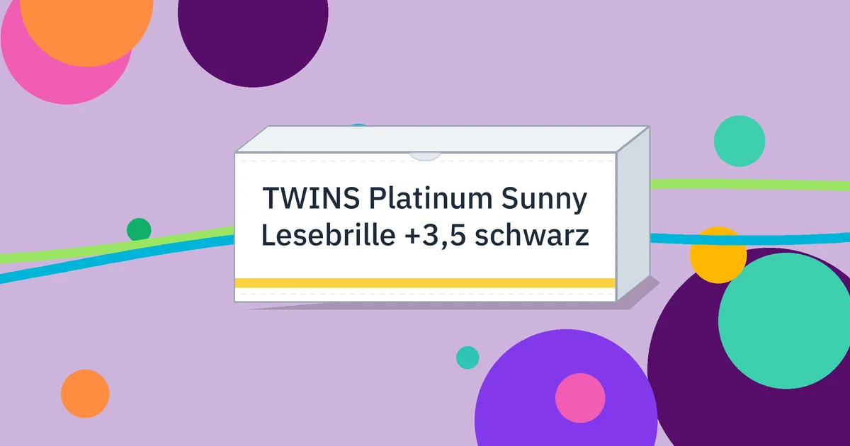 Symbolbild: Packung mit der Aufschrift TWINS Platinum Sunny Lesebrille +3,5 schwarz (PZN 13344132) – Verfügbarkeit und Bezug in Apotheken in Frankfurt am Main