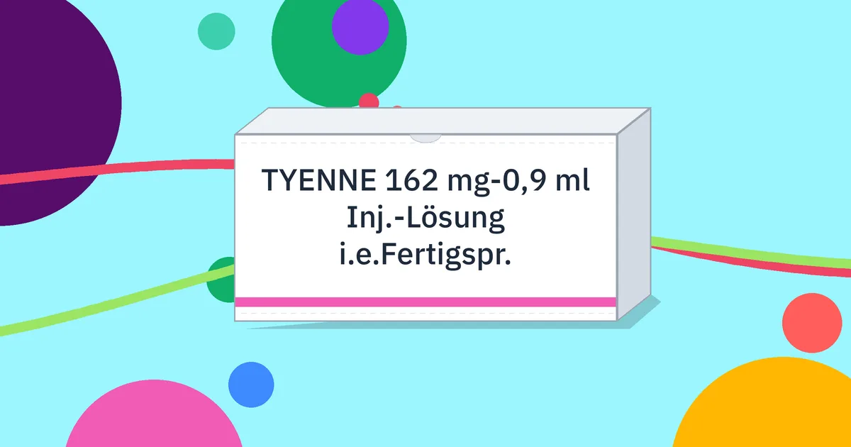 Symbolbild: Packung mit der Aufschrift TYENNE 162 mg-0,9 ml Inj.-Lösung i.e.Fertigspr. (PZN 19646041) – Verfügbarkeit und Bezug in Apotheken in Frankfurt am Main