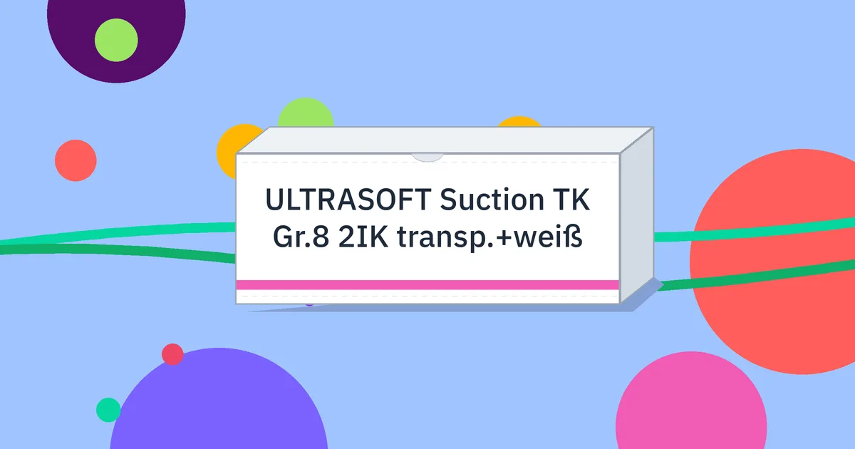 Symbolbild: Packung mit der Aufschrift ULTRASOFT Suction TK Gr.8 2IK transp.+weiß (PZN 10731555) – Verfügbarkeit und Bezug in Apotheken in Frankfurt am Main