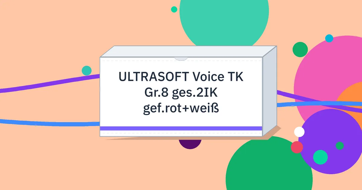 Symbolbild: Packung mit der Aufschrift ULTRASOFT Voice TK Gr.8 ges.2IK gef.rot+weiß (PZN 10731414) – Verfügbarkeit und Bezug in Apotheken in Frankfurt am Main
