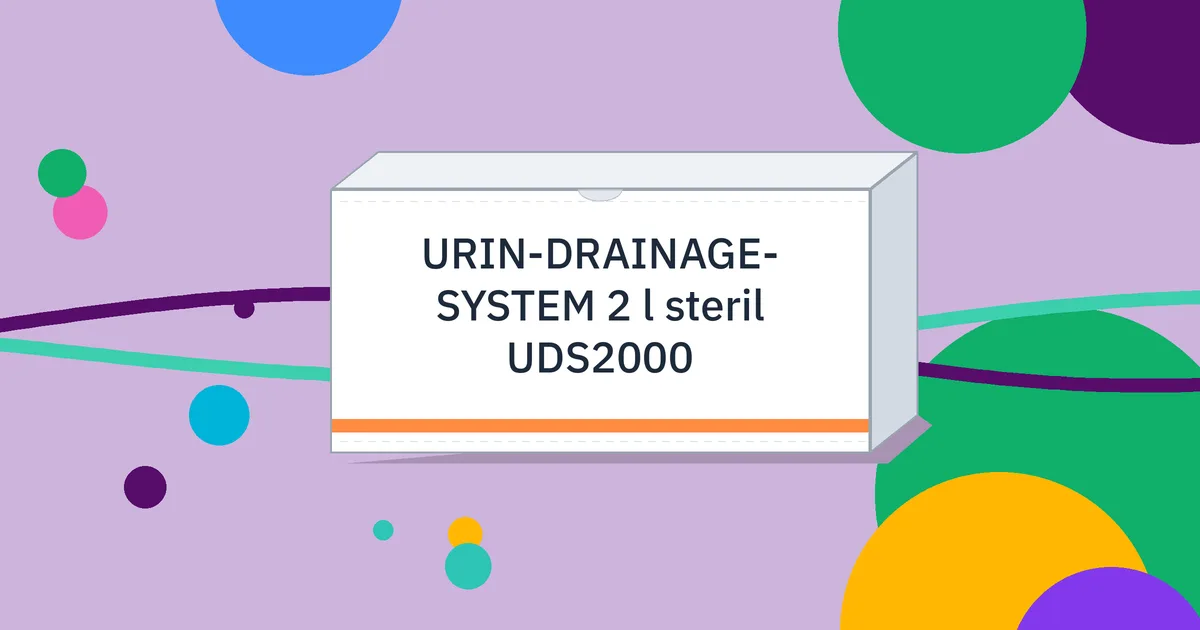 Symbolbild: Packung mit der Aufschrift URIN-DRAINAGE-SYSTEM 2 l steril UDS2000 (PZN 05468469) – Verfügbarkeit und Bezug in Apotheken in Frankfurt am Main