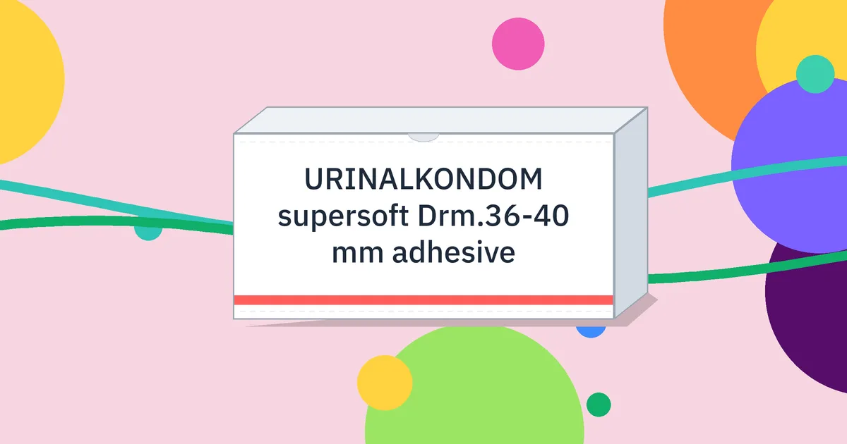 Symbolbild: Packung mit der Aufschrift URINALKONDOM supersoft Drm.36-40 mm adhesive (PZN 18434957) – Verfügbarkeit und Bezug in Apotheken in Frankfurt am Main