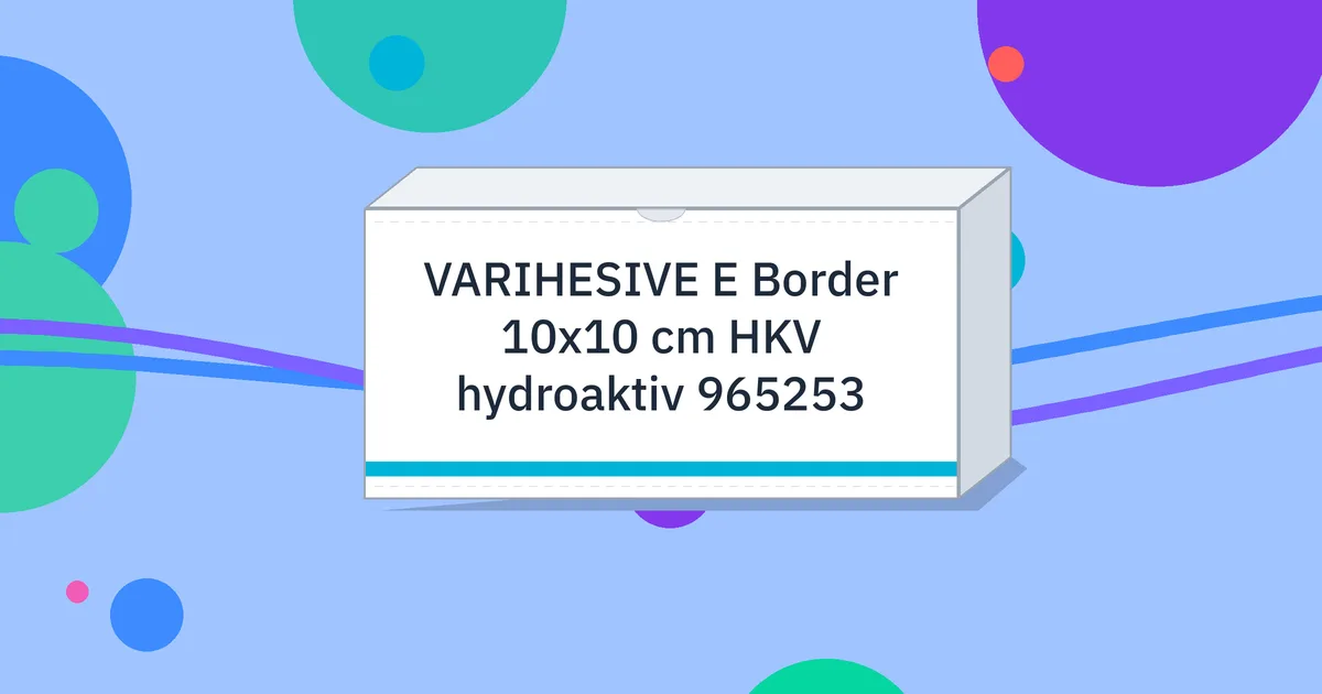 Symbolbild: Packung mit der Aufschrift VARIHESIVE E Border 10x10 cm HKV hydroaktiv 965253 (PZN 09265697) – Verfügbarkeit und Bezug in Apotheken in Frankfurt am Main