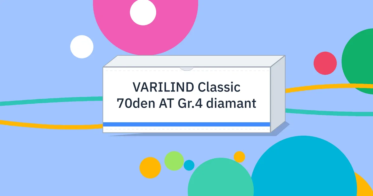 Symbolbild: Packung mit der Aufschrift VARILIND Classic 70den AT Gr.4 diamant (PZN 09521947) – Verfügbarkeit und Bezug in Apotheken in Frankfurt am Main