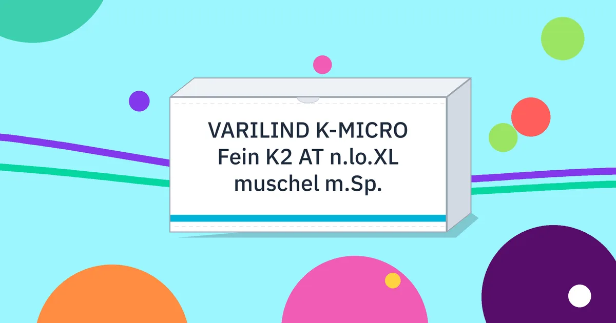 Symbolbild: Packung mit der Aufschrift VARILIND K-MICRO Fein K2 AT n.lo.XL muschel m.Sp. (PZN 20554108) – Verfügbarkeit und Bezug in Apotheken in Frankfurt am Main