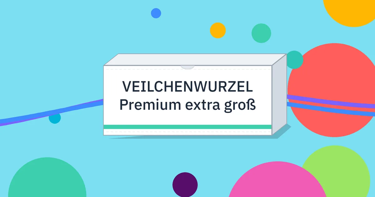 Symbolbild: Packung mit der Aufschrift VEILCHENWURZEL Premium extra groß (PZN 00435985) – Verfügbarkeit und Bezug in Apotheken in Frankfurt am Main