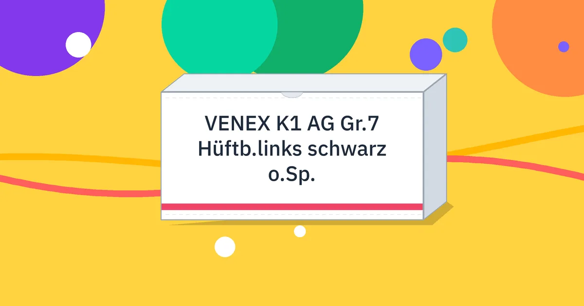 Symbolbild: Packung mit der Aufschrift VENEX K1 AG Gr.7 Hüftb.links schwarz o.Sp. (PZN 03206498) – Verfügbarkeit und Bezug in Apotheken in Frankfurt am Main