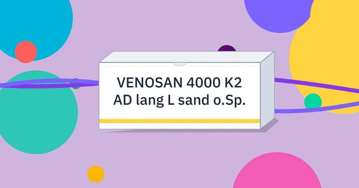 Symbolbild: Packung mit der Aufschrift VENOSAN 4000 K2 AD lang L sand o.Sp. (PZN 14422325) – Verfügbarkeit und Bezug in Apotheken in Frankfurt am Main