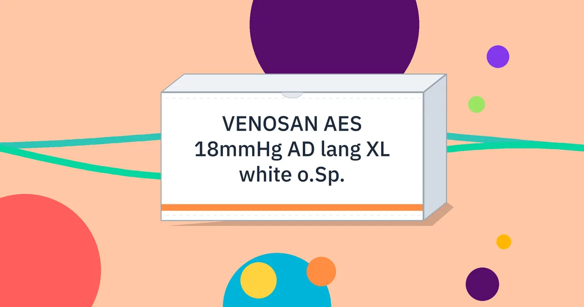 Symbolbild: Packung mit der Aufschrift VENOSAN AES 18mmHg AD lang XL white o.Sp. (PZN 15298755) – Verfügbarkeit und Bezug in Apotheken in Frankfurt am Main