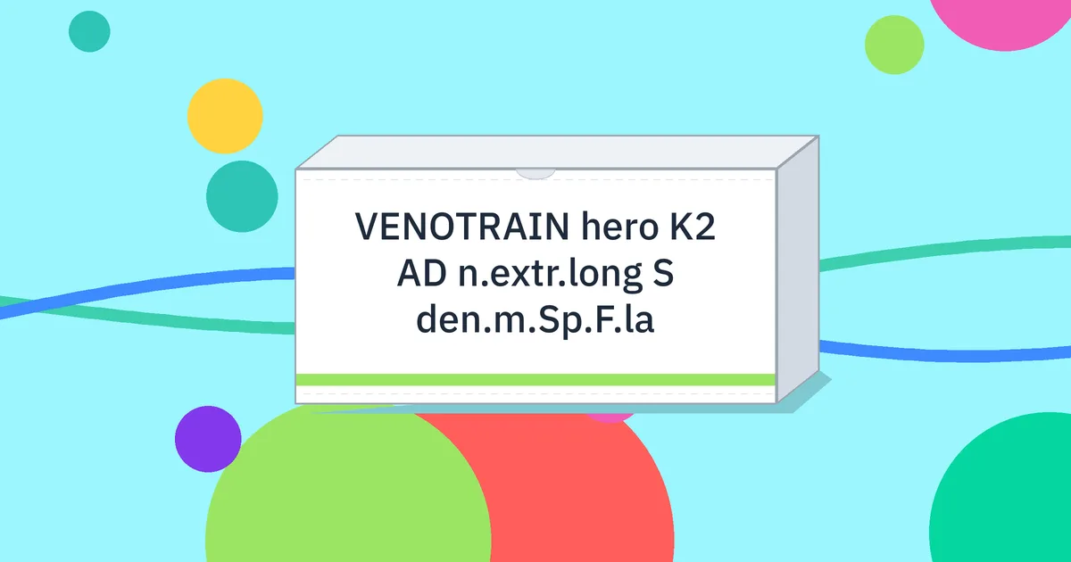 Symbolbild: Packung mit der Aufschrift VENOTRAIN hero K2 AD n.extr.long S den.m.Sp.F.la (PZN 19191132) – Verfügbarkeit und Bezug in Apotheken in Frankfurt am Main