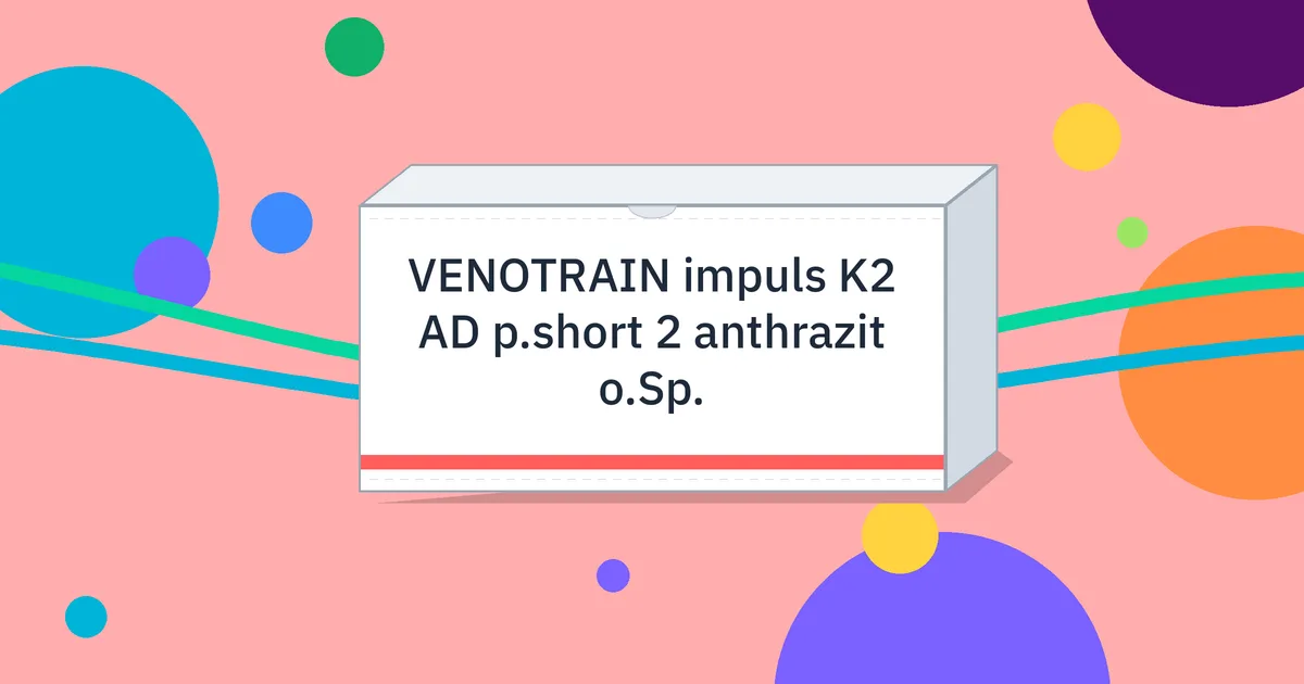 Symbolbild: Packung mit der Aufschrift VENOTRAIN impuls K2 AD p.short 2 anthrazit o.Sp. (PZN 15222083) – Verfügbarkeit und Bezug in Apotheken in Frankfurt am Main