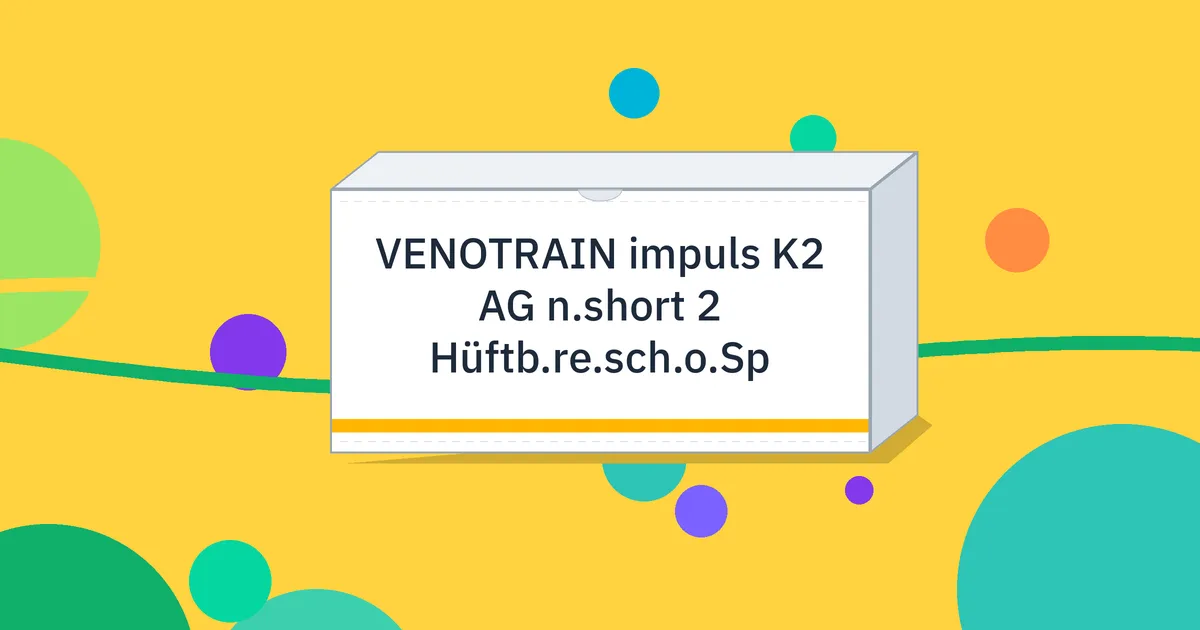Symbolbild: Packung mit der Aufschrift VENOTRAIN impuls K2 AG n.short 2 Hüftb.re.sch.o.Sp (PZN 10293210) – Verfügbarkeit und Bezug in Apotheken in Frankfurt am Main