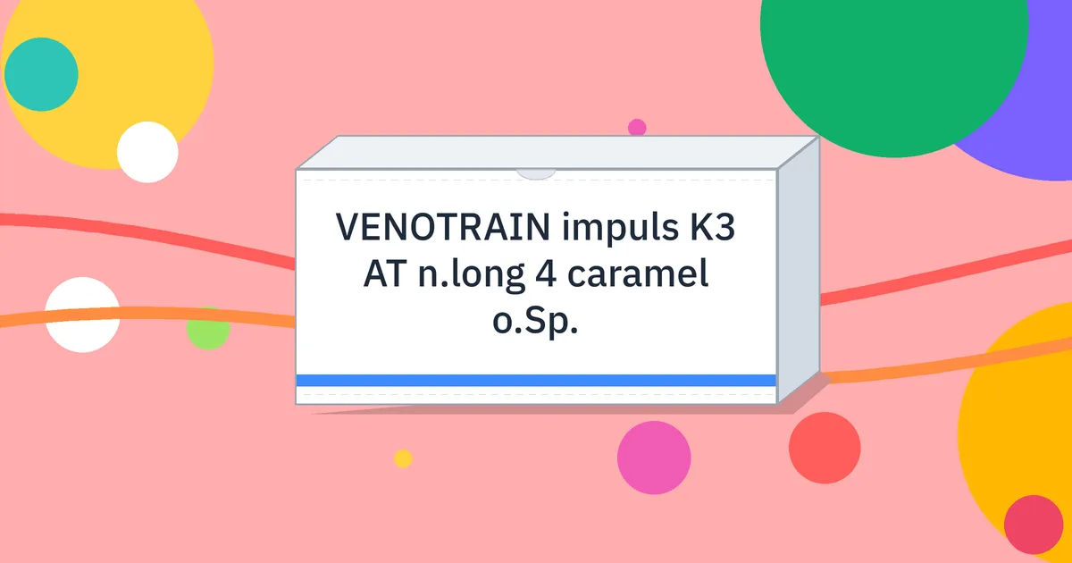 Symbolbild: Packung mit der Aufschrift VENOTRAIN impuls K3 AT n.long 4 caramel o.Sp. (PZN 19355272) – Verfügbarkeit und Bezug in Apotheken in Frankfurt am Main