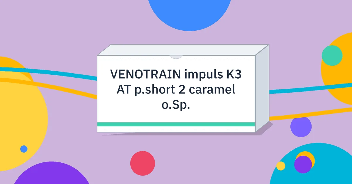 Symbolbild: Packung mit der Aufschrift VENOTRAIN impuls K3 AT p.short 2 caramel o.Sp. (PZN 19355326) – Verfügbarkeit und Bezug in Apotheken in Frankfurt am Main