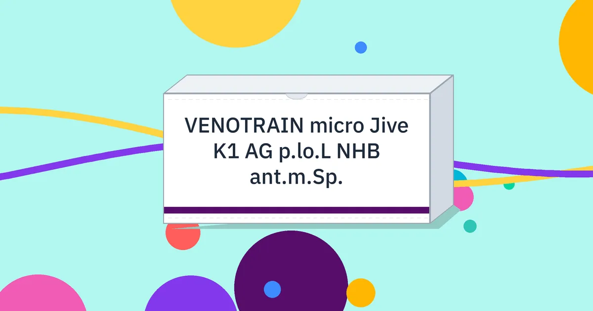 Symbolbild: Packung mit der Aufschrift VENOTRAIN micro Jive K1 AG p.lo.L NHB ant.m.Sp. (PZN 17766605) – Verfügbarkeit und Bezug in Apotheken in Frankfurt am Main