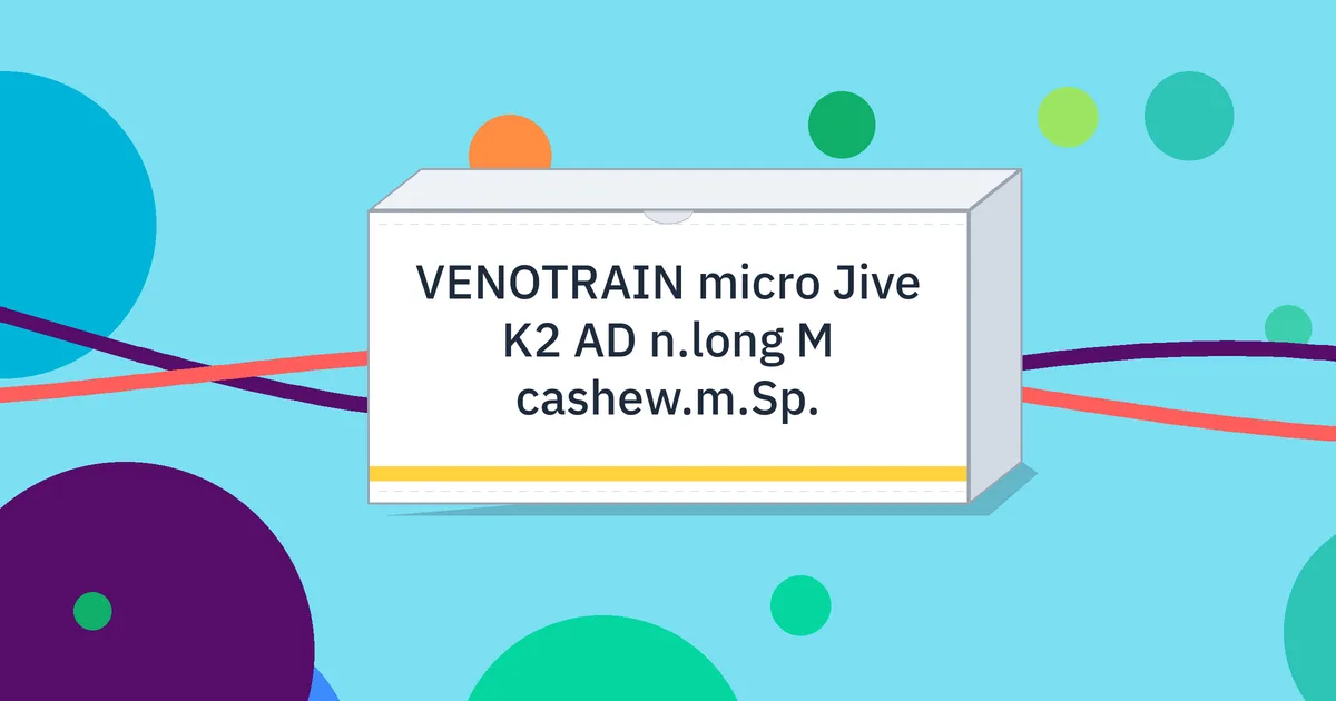 Symbolbild: Packung mit der Aufschrift VENOTRAIN micro Jive K2 AD n.long M cashew.m.Sp. (PZN 20768418) – Verfügbarkeit und Bezug in Apotheken in Frankfurt am Main