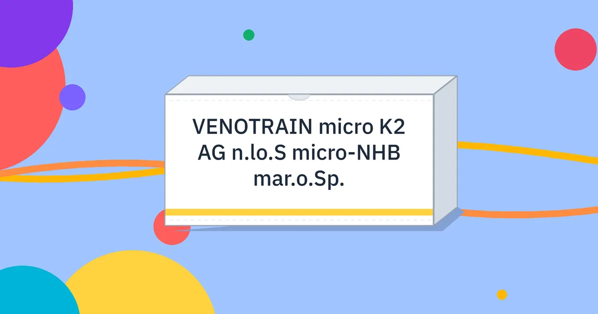 Symbolbild: Packung mit der Aufschrift VENOTRAIN micro K2 AG n.lo.S micro-NHB mar.o.Sp. (PZN 16066283) – Verfügbarkeit und Bezug in Apotheken in Frankfurt am Main