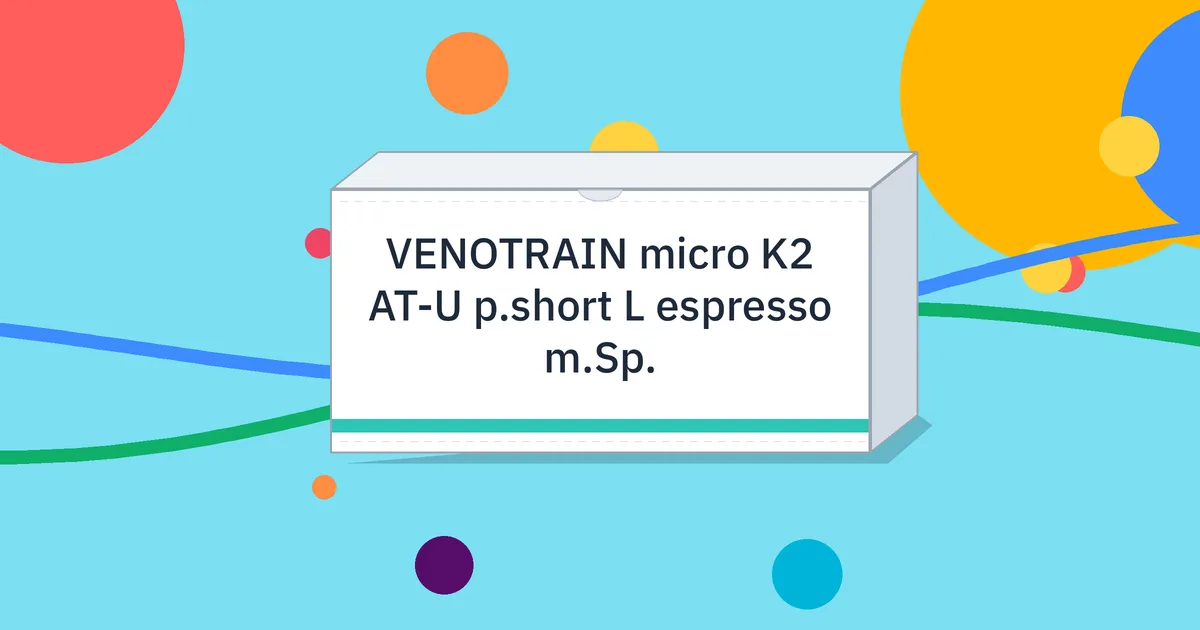 Symbolbild: Packung mit der Aufschrift VENOTRAIN micro K2 AT-U p.short L espresso m.Sp. (PZN 05709482) – Verfügbarkeit und Bezug in Apotheken in Frankfurt am Main