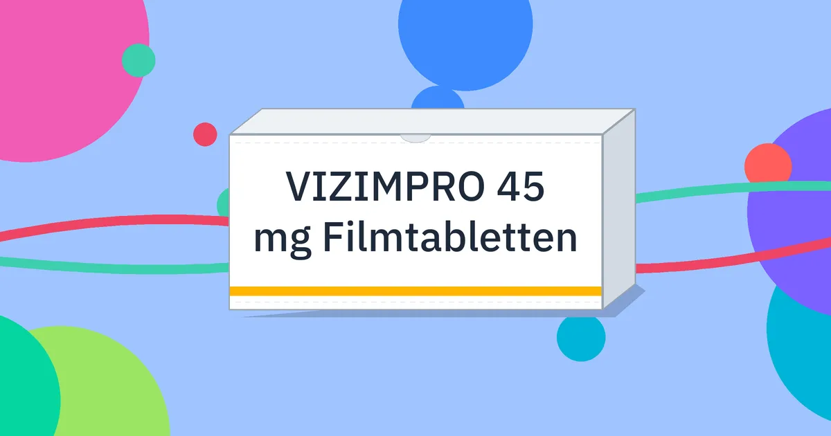 Symbolbild: Packung mit der Aufschrift VIZIMPRO 45 mg Filmtabletten (PZN 14218636) – Verfügbarkeit und Bezug in Apotheken in Frankfurt am Main