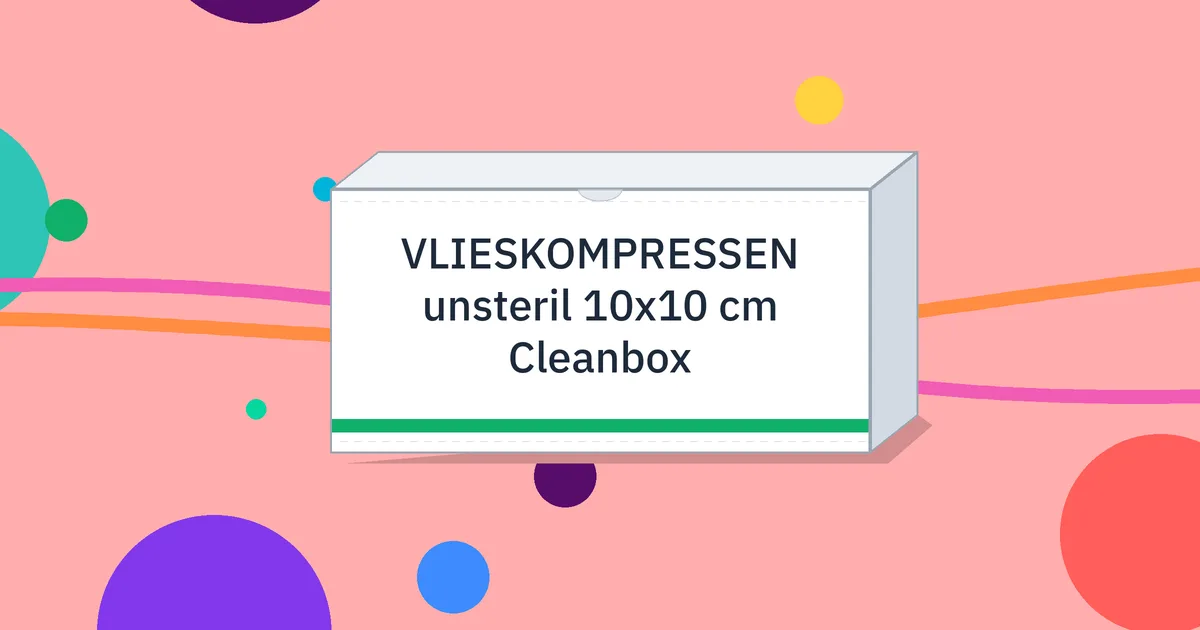 Symbolbild: Packung mit der Aufschrift VLIESKOMPRESSEN unsteril 10x10 cm Cleanbox (PZN 17562498) – Verfügbarkeit und Bezug in Apotheken in Frankfurt am Main